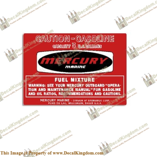 Mercury 1974 3 Gallon Gas Tank Decal Mercury 1974 3 Gallon Gas Tank Decal