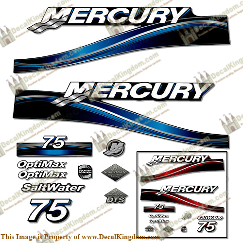 Mercury 75hp "Optimax" Decals - 2005 (Red or Blue)